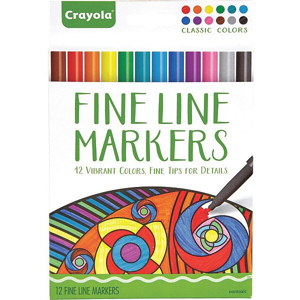Crayola Assorted Classic Colors Fine Line Markers Set, 12 PK 587713 | Zoro