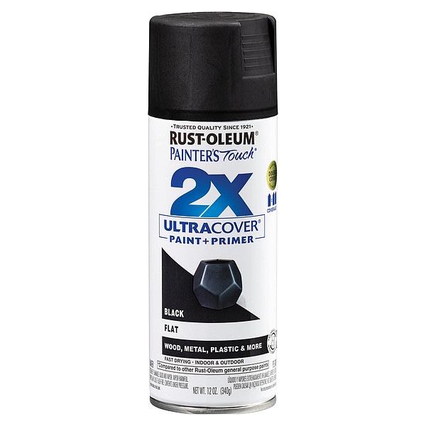 Rust-Oleum Spray Paint, Black, Flat, Solvent, 12 Oz 334020 | Zoro