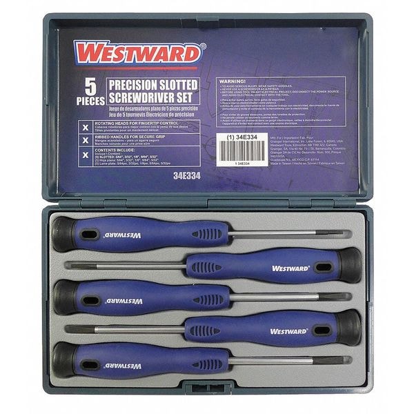 Westward Precision Screwdriver Set, Slotted, 5 pcs. 34E334 | Zoro