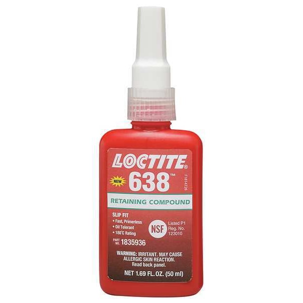 Loctite Retaining Compound, 638 Series, Green, Liquid, High Strength ...