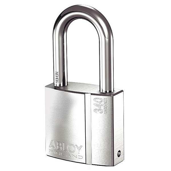 Abloy Padlock, Keyed Different, Long Shackle, Rectangular Brass Body, Boron Shackle, 1 3/32 in W ...