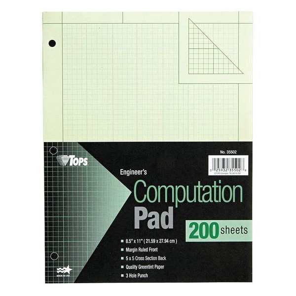 Tops 8.5" x 11" Engineering Computation Pad, 200 Pg TOP35502 | Zoro