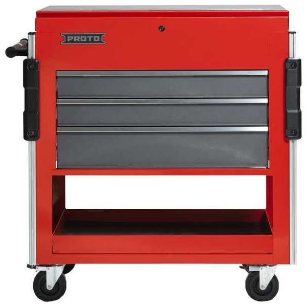 Proto Heavy Duty Tool Utility Cart, 3 Drawer, Red/Gray, Steel, 37 in W ...