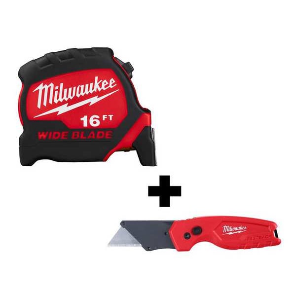 Milwaukee Tool 16' Wide Blade Tape Measure + FASTBACK Compact Folding ...