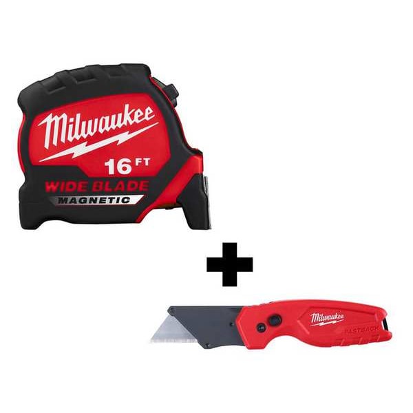 Milwaukee Tool 16' Wide Blade Magnetic Tape Measure + FASTBACK Compact ...