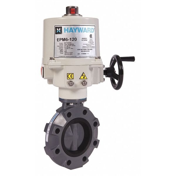 Hayward Flow Control Butterfly Valve, PVC, 3 in.Pipe, 120VAC, FPM ...