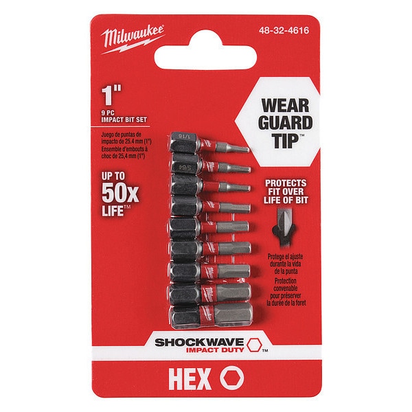 MILWAUKEE SHOCKWAVE Impact Hex Insert Bit Set -9PC (48-32-4616) | Zoro