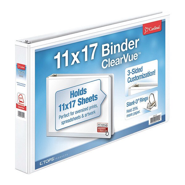 Cardinal Tabloid D-Ring Binder, 1", 11"X17" Sheet 22112CB | Zoro