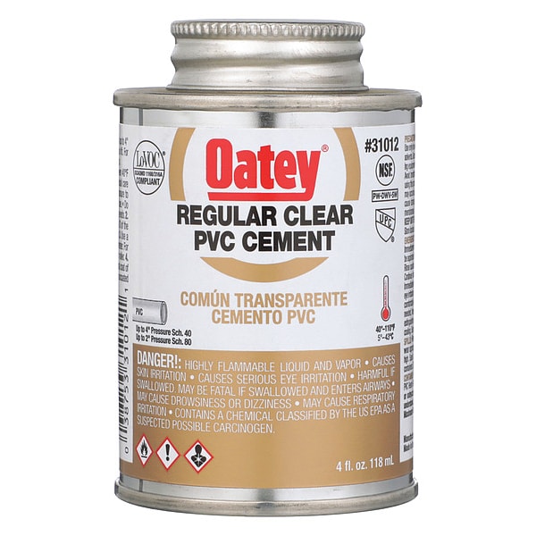 Oatey PVC Cement, Regular Clear, 4oz 31012 | Zoro
