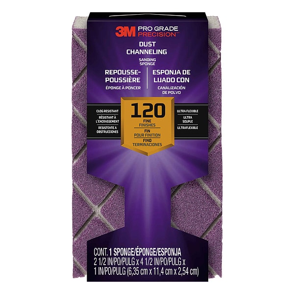3M Dust-Channeling Sanding Sponge, 2 1/2" W 2502TRI-120-CH | Zoro