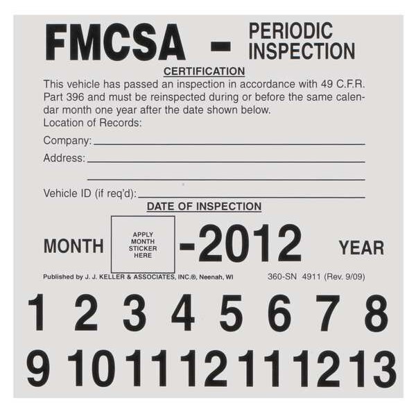 Jj Keller 4911 $15.60 FMCSA Periodic Inspection Label, PK10 | Zoro.com