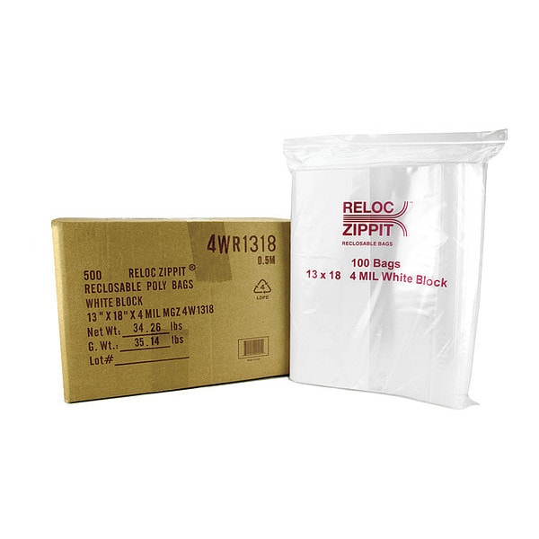 Reloc Zippit Reclosable Bag, Zip Seal, 18 in L, 13 in W, 4 mil Thick ...