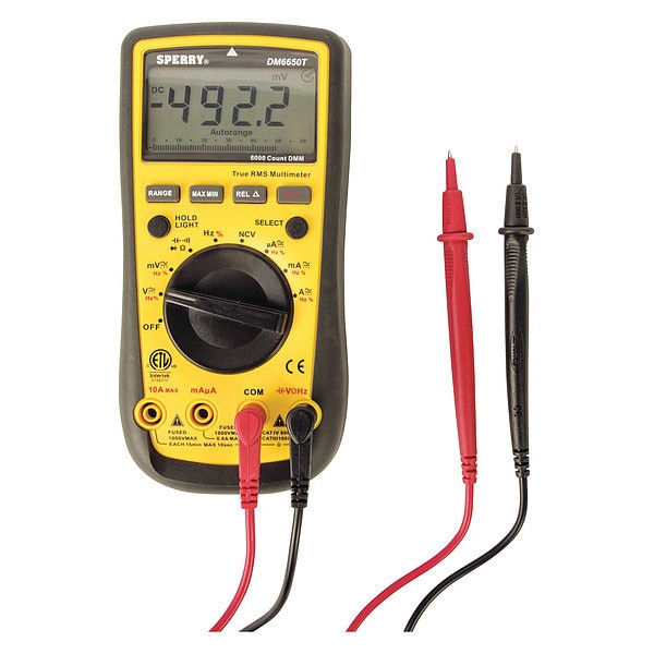 Sperry Instruments Digital Multimeter, True RMS, 10 Func. DM6650T | Zoro