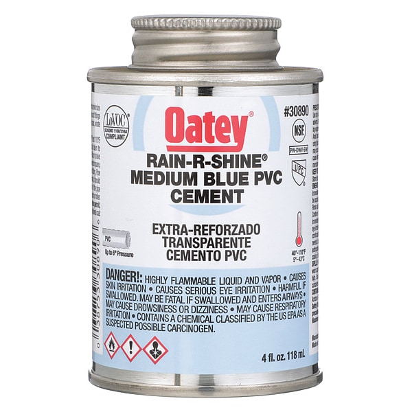 Oatey PVC Cement, Blue, 4 oz. 30890 | Zoro