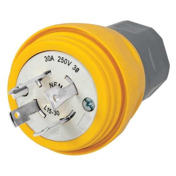 Hubbell Wiring Device-Kellems Watertight Locking Plug, L15-30P, 30 A, 250V AC, Three Phase, 3 ...