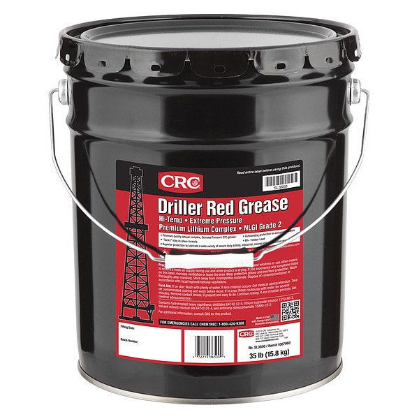 Crc Driller Red Grease Ext Pressure, 35 lb., 35 lb, Pail, Red SL3650 | Zoro