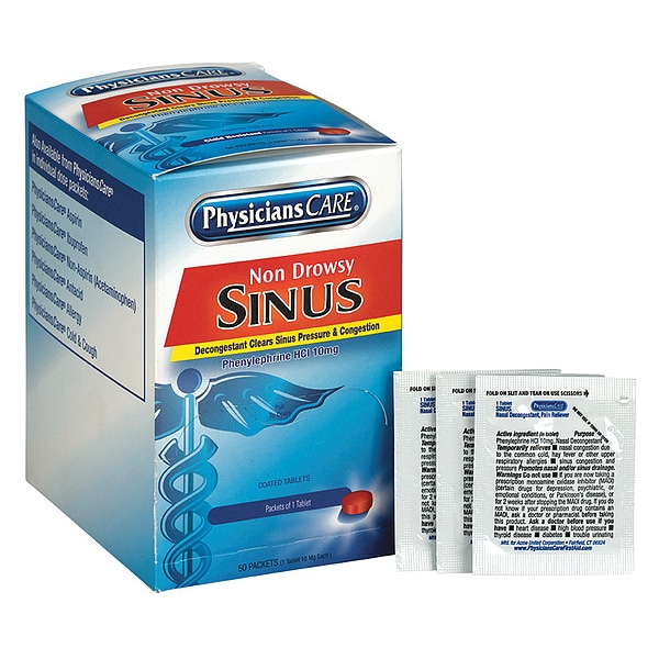 Physicianscare Sinus Relief, Tablet, 10mg, PK50 90087 | Zoro