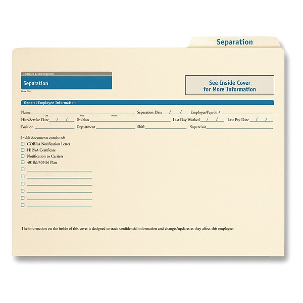 Complyright Employee Separation Folder, PK25 A0313 | Zoro