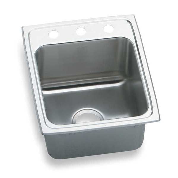 Elkay Drop-In Sink, Drop-In Mount, 3 Hole, 13-1/2" x 16", Lustrous Highlighted Satin DLR1722103 ...