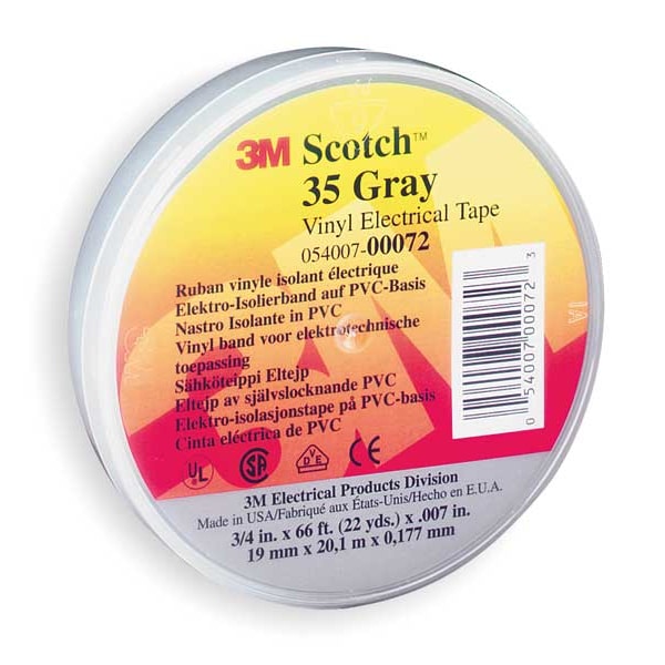 Scotch Electrical Tape, 7 mil, 3/4" x 66 ft., Gray (35-GRAY-3/4) | Zoro