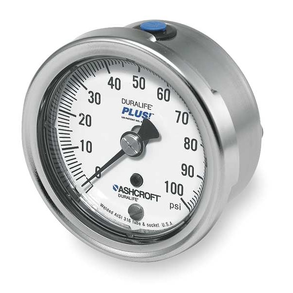 Ashcroft Industrial Pressure Gauge, 0 to 100 psi, 2 1/2 in Dial, 1/4 in ...