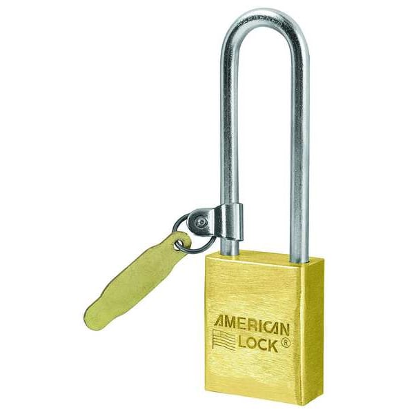American Lock Padlock, Keyed Different, Long Shackle, Rectangular Brass ...