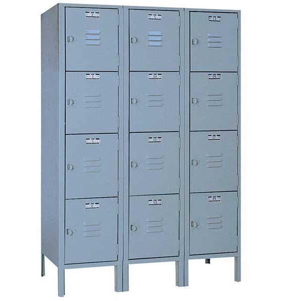 Lyon Box Locker, 36 in W, 12 in D, 54 in H, (3) Wide, (4) Tier, Dove ...