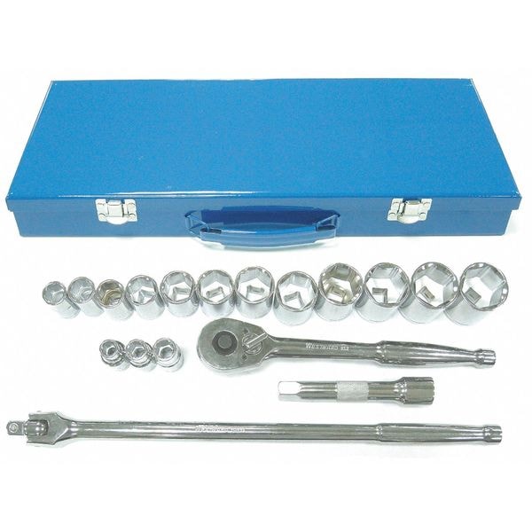 WESTWARD 1/2" Socket Wrench Set, SAE, 18 Piece, 3/8 in to 1 1/4 in ...