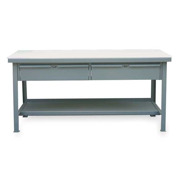 Strong Hold Industrial Shop Table with Drawers, Polyethylene, 48" W, 34 ...