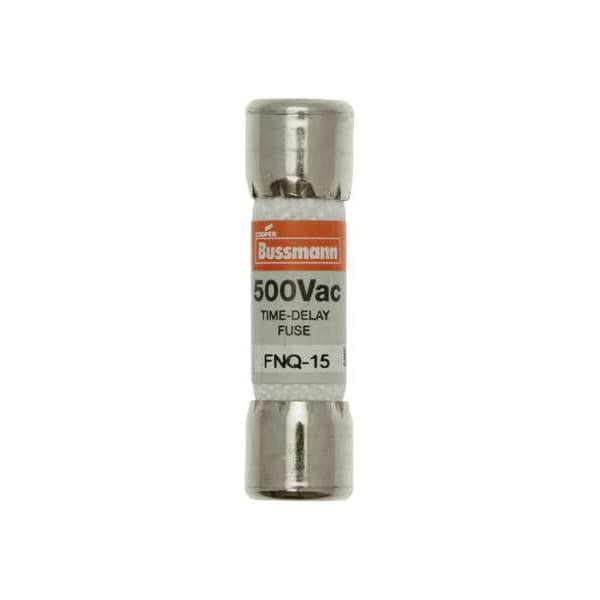BUSSMANN 15A Midget Fuse, 500V AC Time-Delay, Cylindrical - FNQ-15