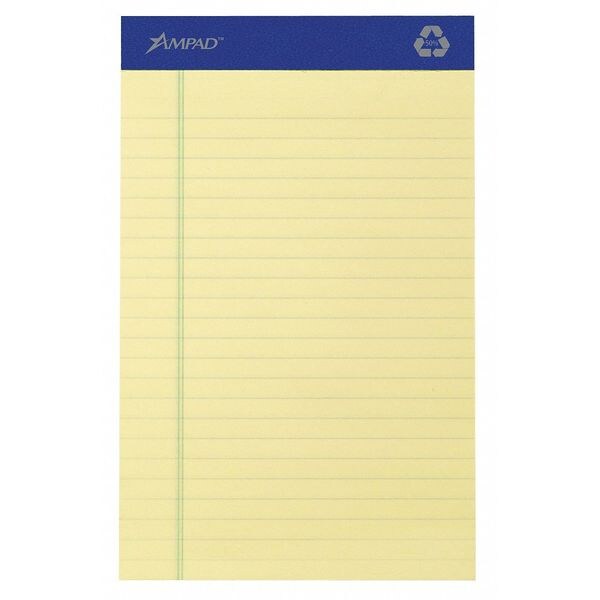 Ampad Writing Pad, 5x8, Canary, Recyc, PK12 20-254 | Zoro