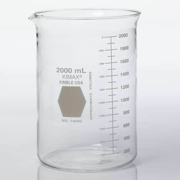 Kimble Chase Beaker, 2000mL, Glass, PK8 14000-2000 | Zoro