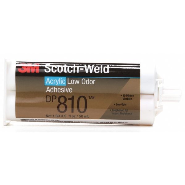 3M Acrylic Adhesive, DP810 Series, Cartridge, 1:1 Mix Ratio, 10 min ...