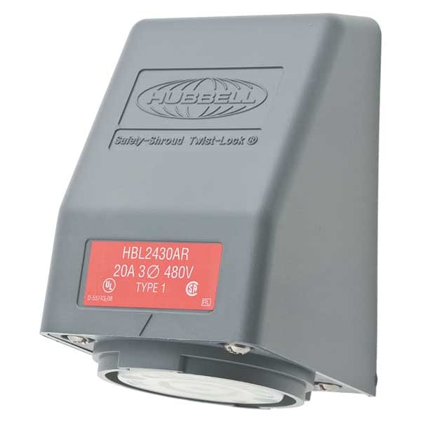 Hubbell Wiring Device-Kellems Flanged Locking Receptacle, L16-20R, 20 A ...