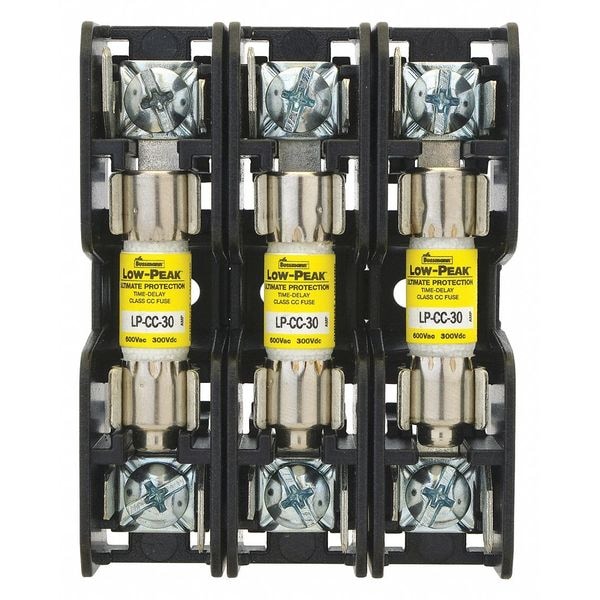 Eaton Bussmann Open Fuse Block, 0 to 30A Amp Range, 600V AC/DC Volt Rating, 3 Poles, Pressure ...