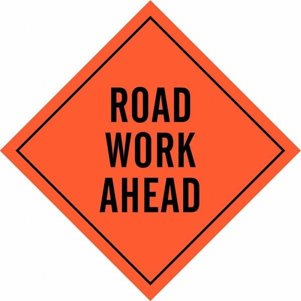 Brady Roll-Up Road Construction Sign, 36" H, 36 in W, Vinyl, Diamond ...