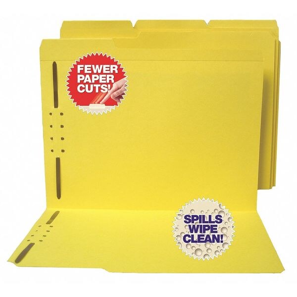 Sj Paper File Folders with Fasteners, Yellow, PK50 S11542 | Zoro