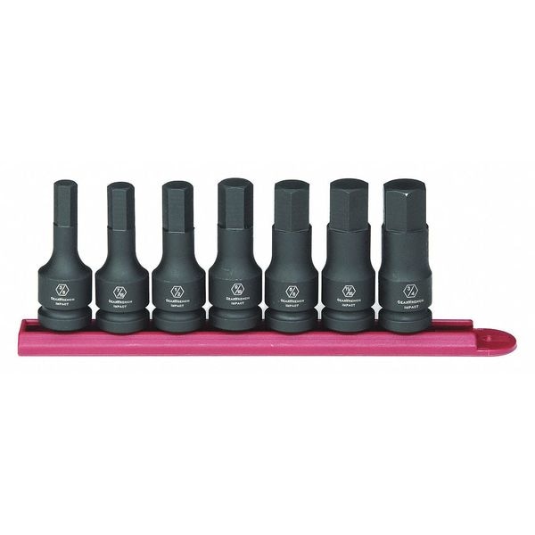 1/2" Hex Bit Impact Socket Set, SAE, 7 Piece, Manganese Phosphate Coating