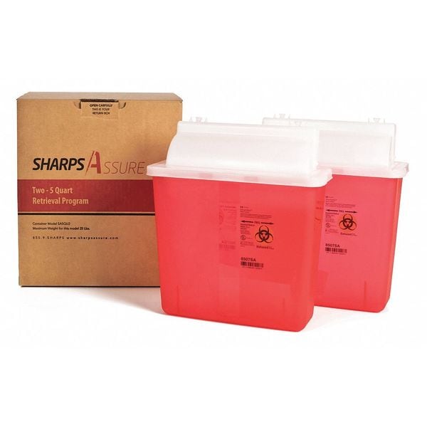 Sharps Assure Sharps Container, 3/8 gal., Red, Snap Lid SA5QU2 | Zoro