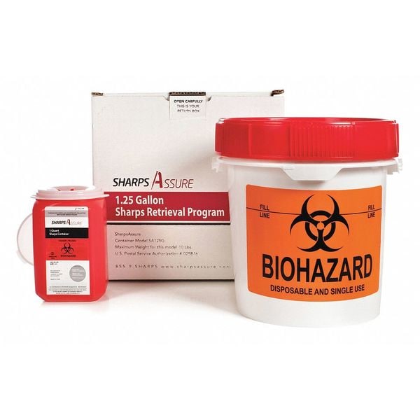 Sharps Assure Sharps Container, 2 gal., Red, Snap Lid SA125G-2 | Zoro