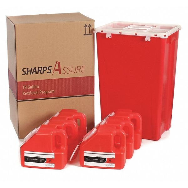 Sharps Assure Sharps Container, 1-1/4 gal., Red, Snap Lid SA18GU-6 | Zoro