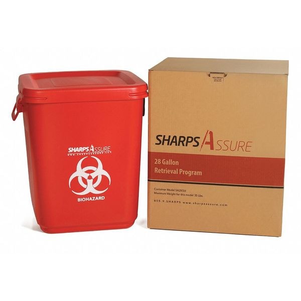 Sharps Assure Sharps Container, 1-1/4 gal., Red, Snap Lid SA28GU | Zoro