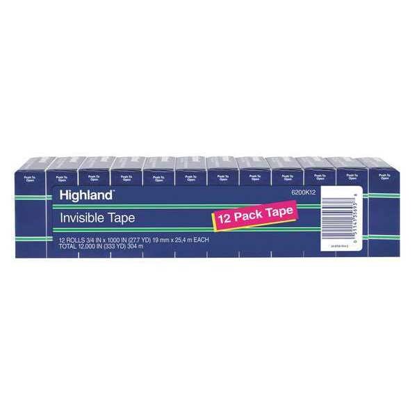 3M Invisible Tape, 0.75 in.W x 28 yd.L, PK12 6200K12 | Zoro