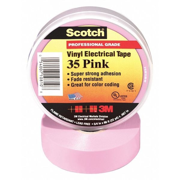 3M Electrical Tape, Pink, 22 yd L, 3/4 in W 35-Pink-3/4x66FT | Zoro