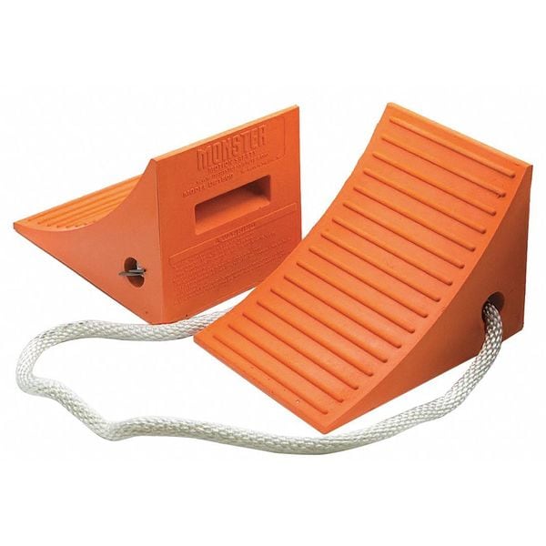 Checkers Wheel Chock, 11" D, 8" H, 17" W, Orange, PR1 UC1600-P | Zoro