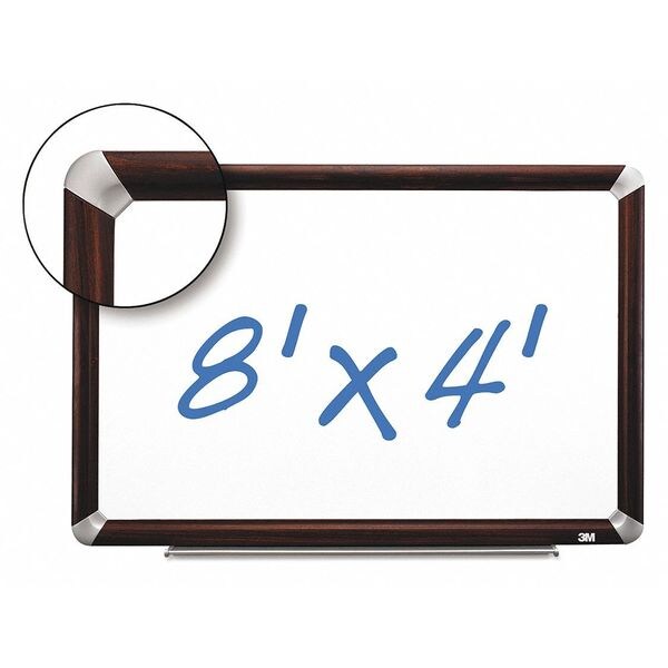 3M Porcelain Whiteboard 48" x 96", Mahogany Frame P9648FMY | Zoro