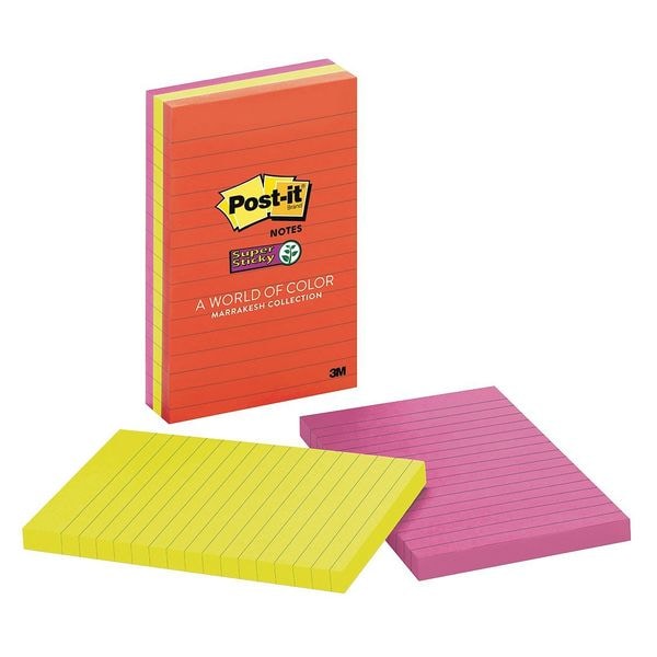 Post-It Pads in Playful Primary Collection Colors, Note Ruled, 4" x 6 ...