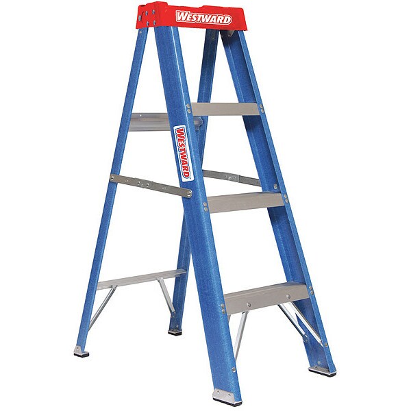 Westward 4 ft. Fiberglass 250 lb. Stepladder, Type I 44YY44 | Zoro