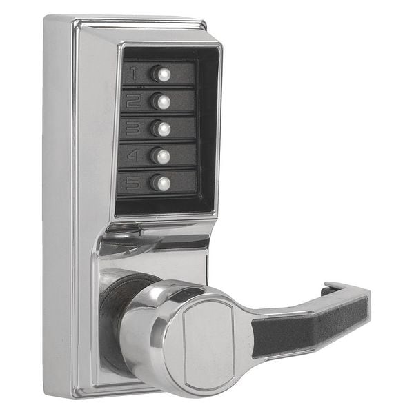 Dormakaba Push Button Lockset, Bright Chrome, Lever LR1011-026-41 | Zoro