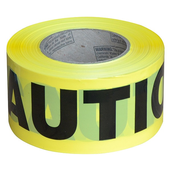 Zoro Select Barricade Tape, Caution, Yellow, 3 in Wide x 1000 ft Long, Polyethylene, 2 mil Thick ...